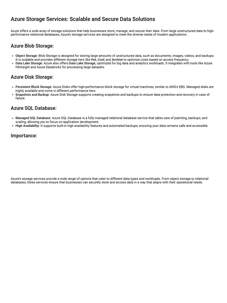 Azure Storage Services: Scalable and Secure Data Solutions | PDF