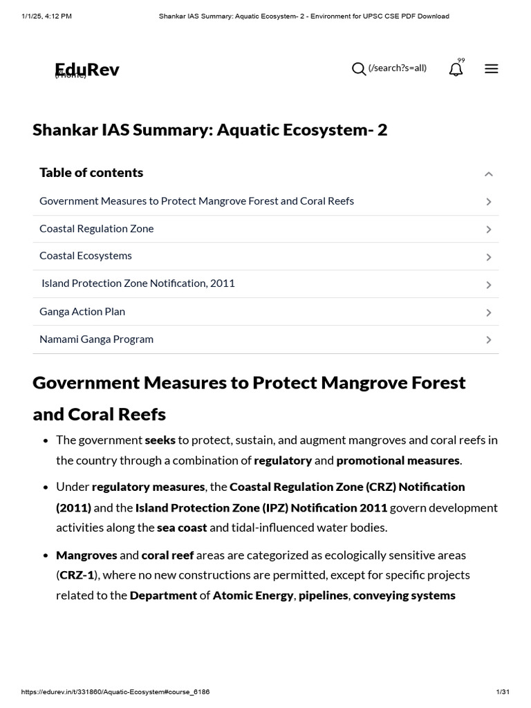 Shankar IAS Summary_ Aquatic Ecosystem- 2 - Environment for UPSC CSE PDF Download | PDF | Coast ...