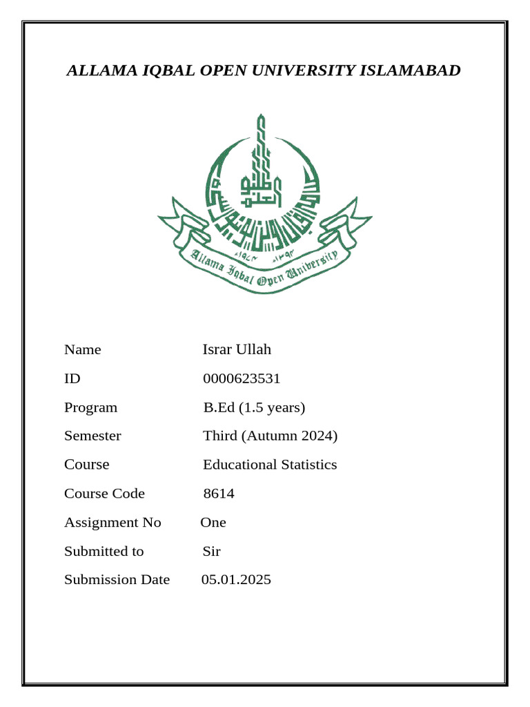 Israr Educational Statistics (8614) 1st Assignment | PDF | Coefficient Of Variation | Statistics