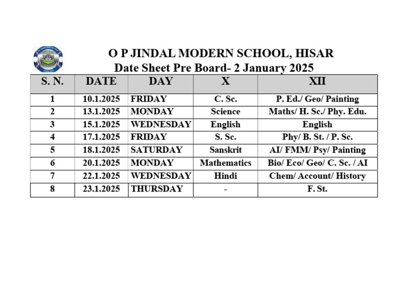 Pre Board - 2 Date Sheet - 2024.25 | PDF
