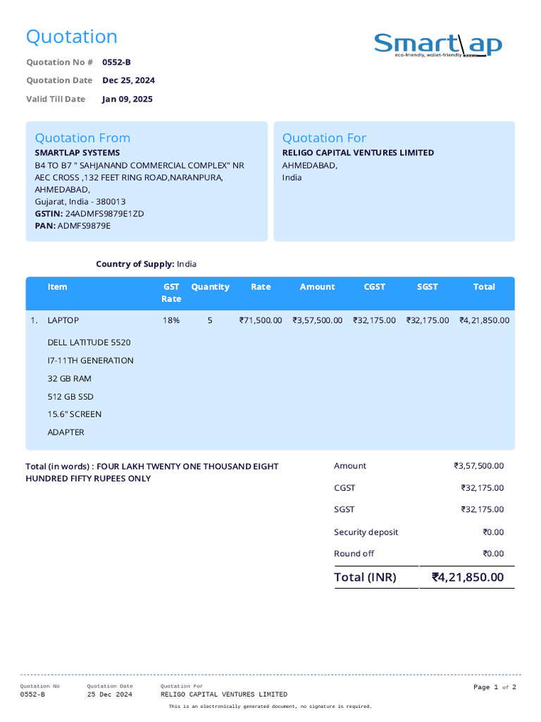 Quotation for Religo Capital Ventures | PDF | Economy Of India ...