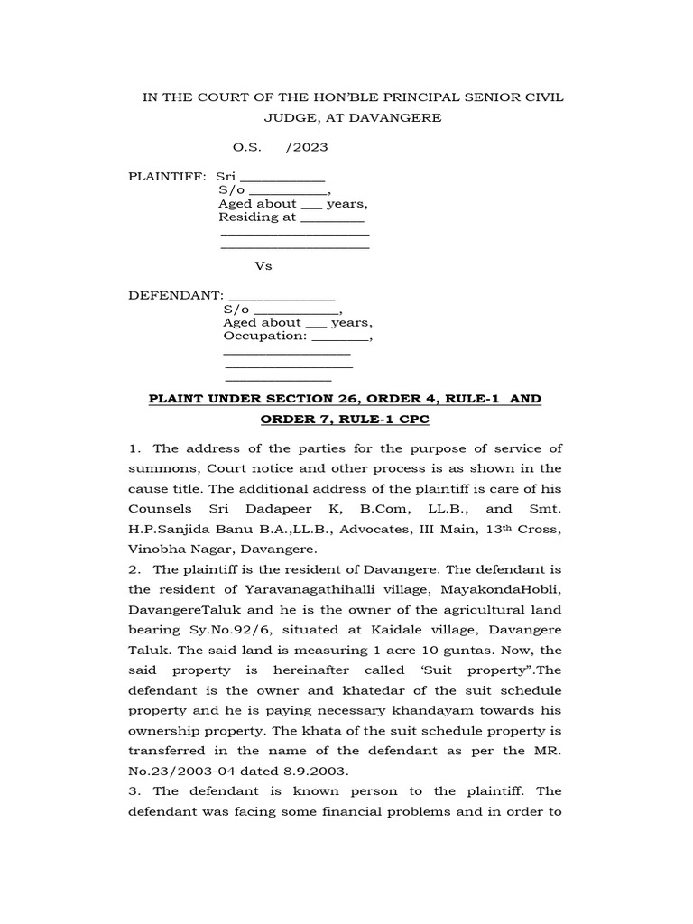 Plaint- sample | PDF | Lawsuit | Justice