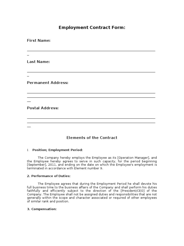 Employment Contract Form:: First Name | PDF | Confidentiality | Employment