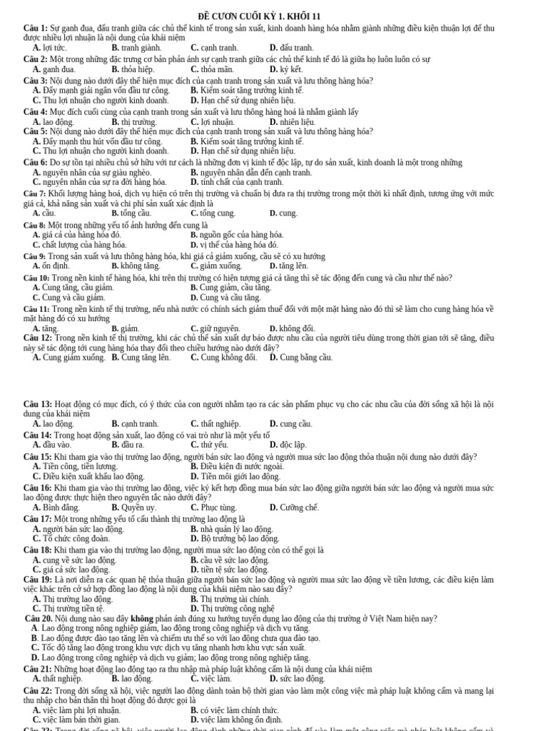 ĐỀ CƯƠNG ÔN TẬP CK1. 11 - Copy - Copy | PDF