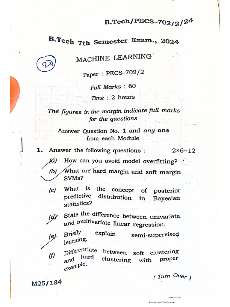 ML Question Paper 2024 | PDF