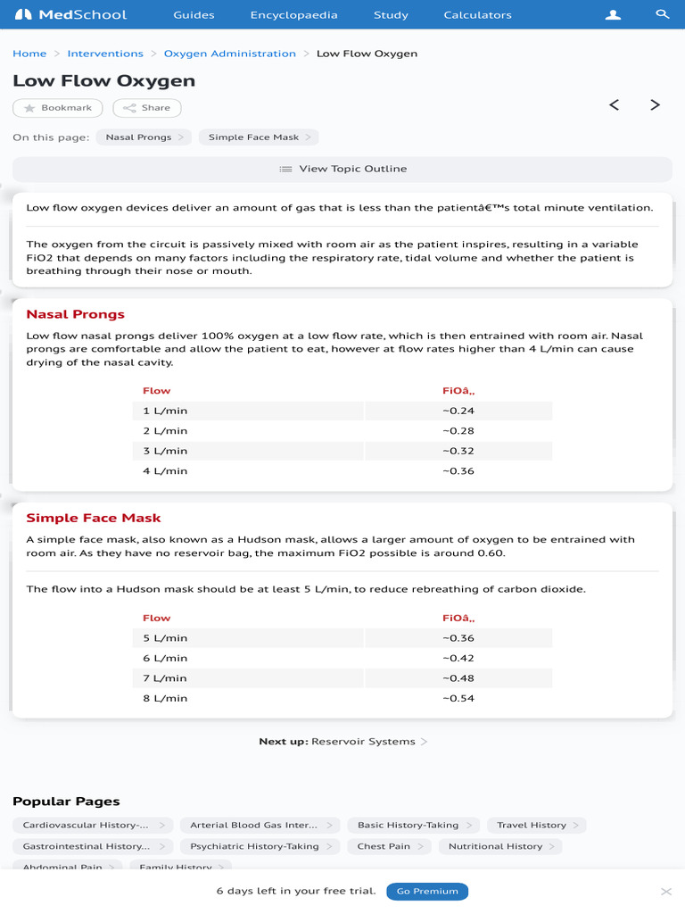 Low Flow Oxygen Oxygen Administration - MedSchool | PDF | Breathing ...