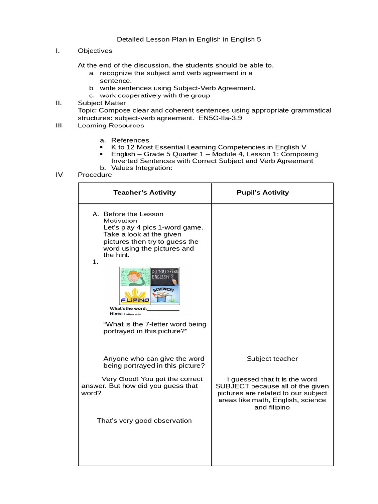Subject-Verb Agreement Lesson Plan | PDF | Subject (Grammar) | Linguistics