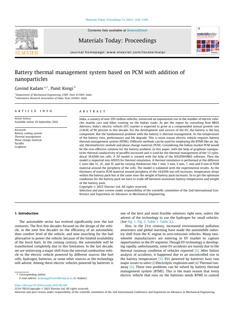 Battery Thermal Management System Based On PCM With Addition of ...