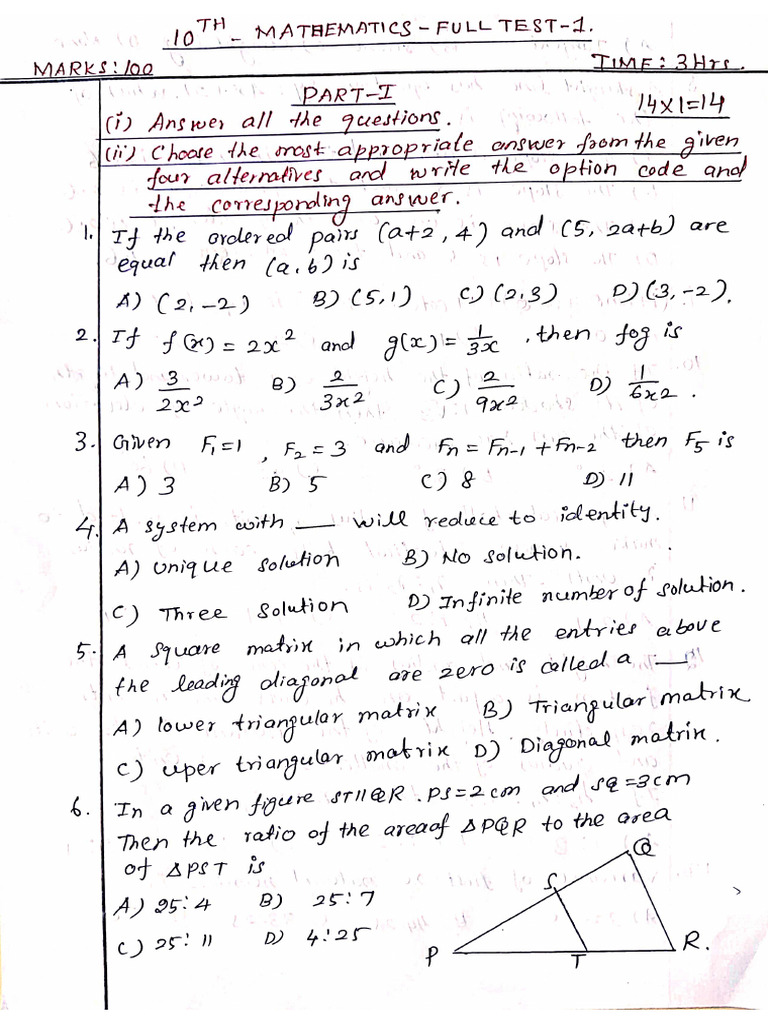 10th Maths Model Question Paper 1 English Medium PDF Download | PDF