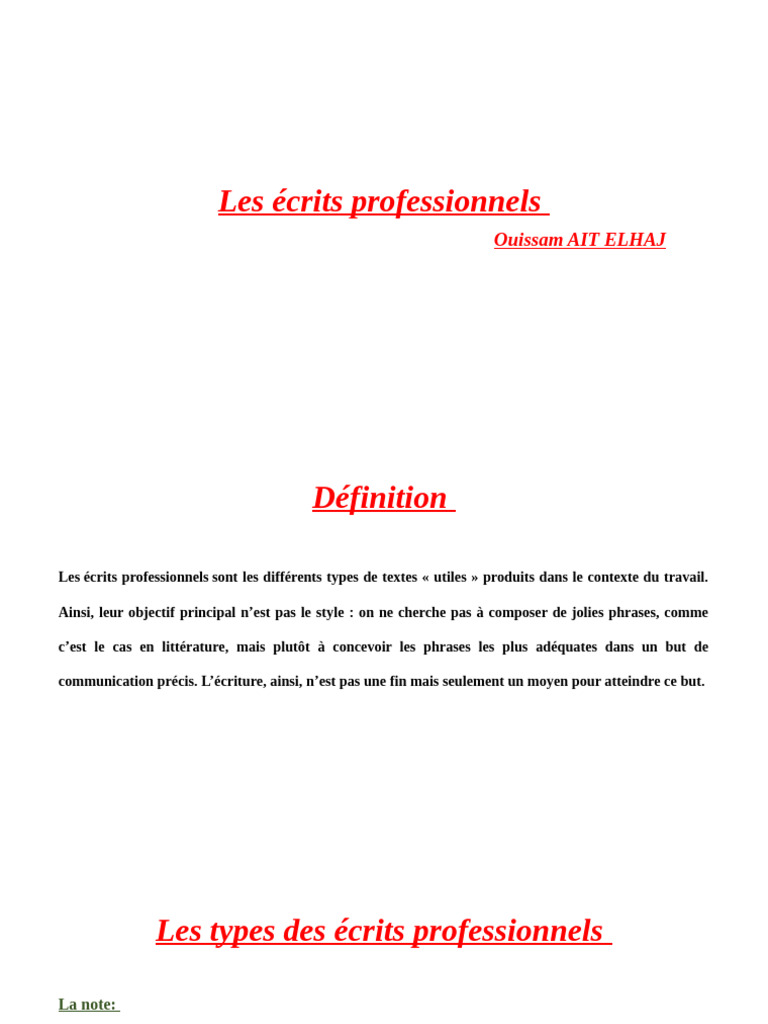 Types d'écrits professionnels essentiels | PDF | la communication