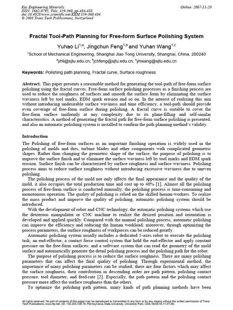 02 Fractal Tool Path Planning For Free Form Surface Polishing System | PDF