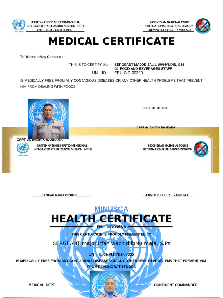 Sertifikat Manase Fpu 2 Minusca | PDF | Military Organization | Ranks