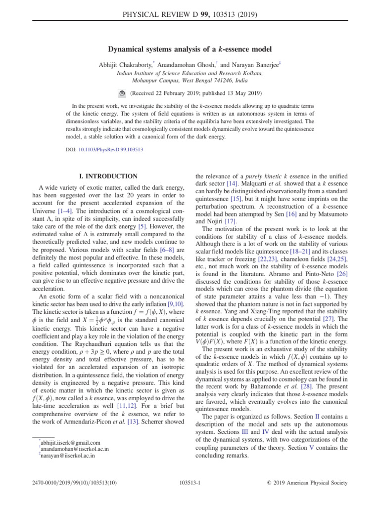 Dynamical systems analysis of a k-essence model | PDF | Lagrangian Mechanics | Dark Energy
