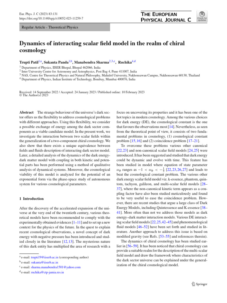 Dynamics of Interacting Scalar Field Model in The Realm of Chiral ...