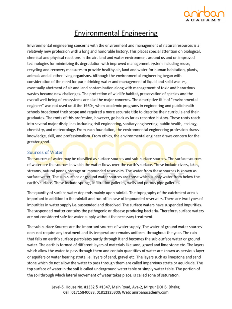 Environmental Engineering | PDF | Water Purification | Sanitary Sewer