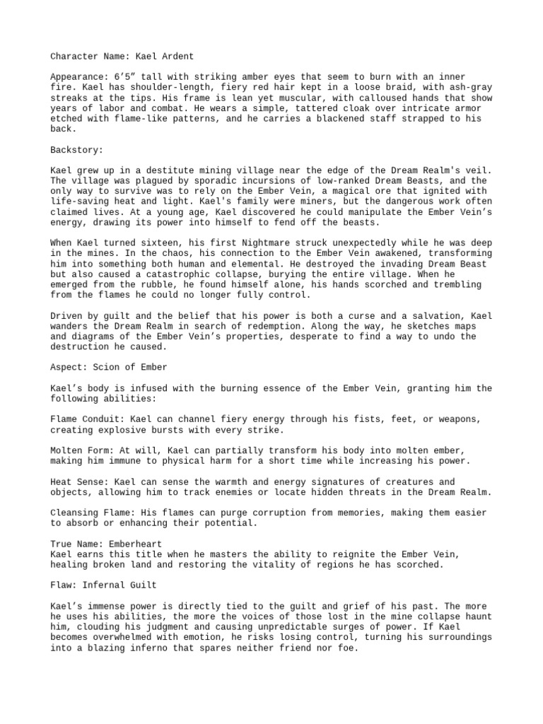 Character Name - Kael Ardent | PDF