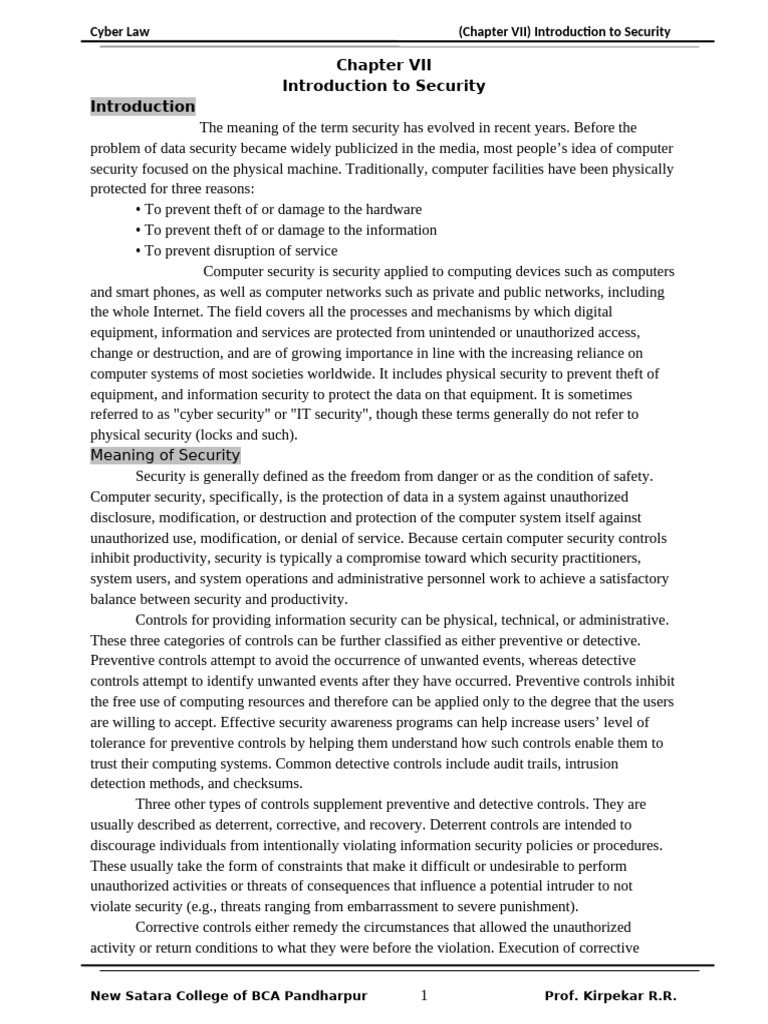 Chapter VII - Introduction To Security | PDF | Security | Computer Security