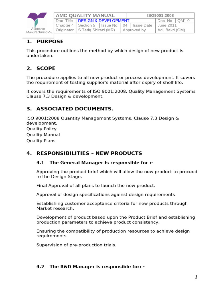 PRO - SYS - 14 Design & Development | PDF | Iso 9000 | Specification (Technical Standard)
