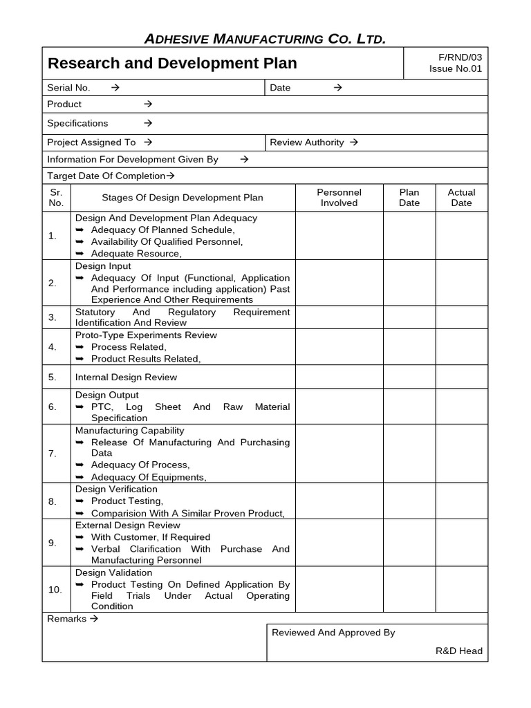 F RND 03 Research and Development Plan | PDF