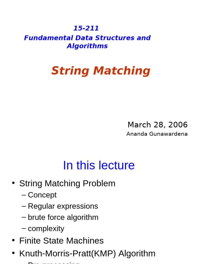 Lecture 18 String Matching Kmp Pdf String Computer Science 7072