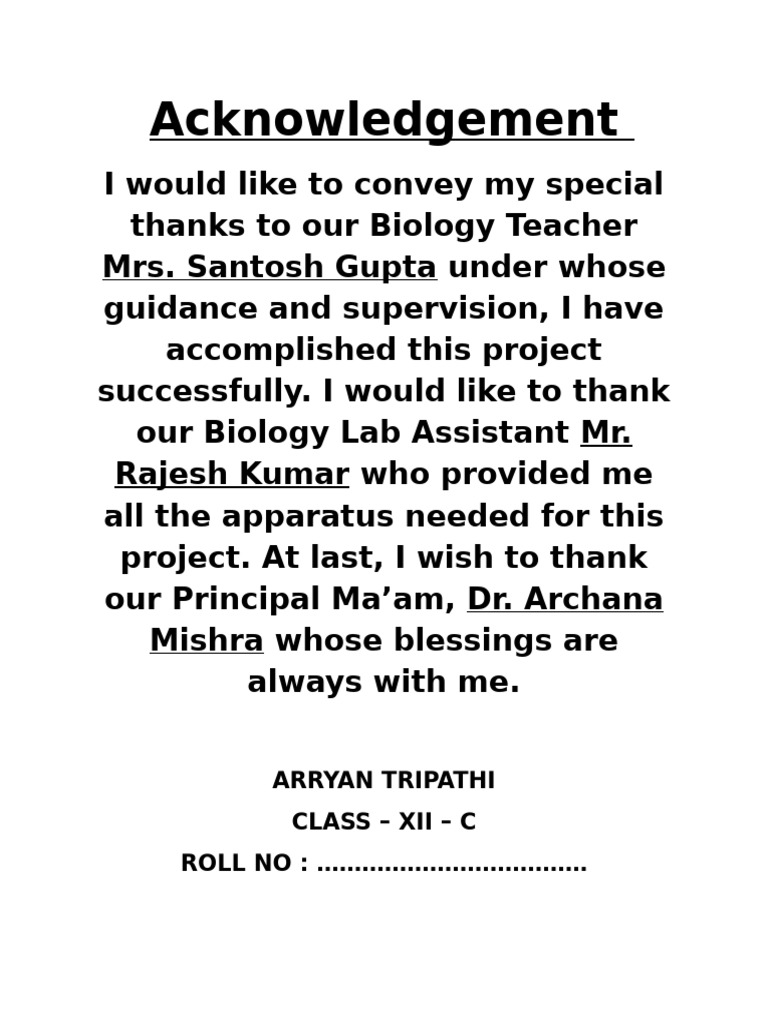 Acknowledgment Biology | PDF