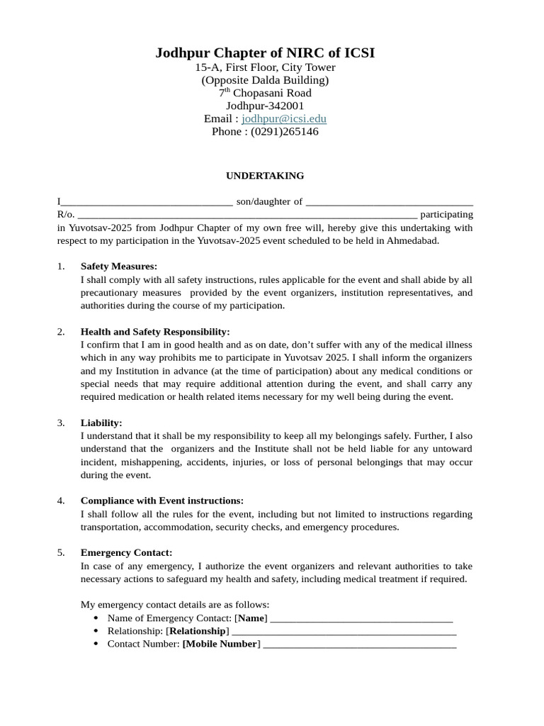Yuvotsav-2025 Participation Undertaking | PDF | Justice | Crime & Violence