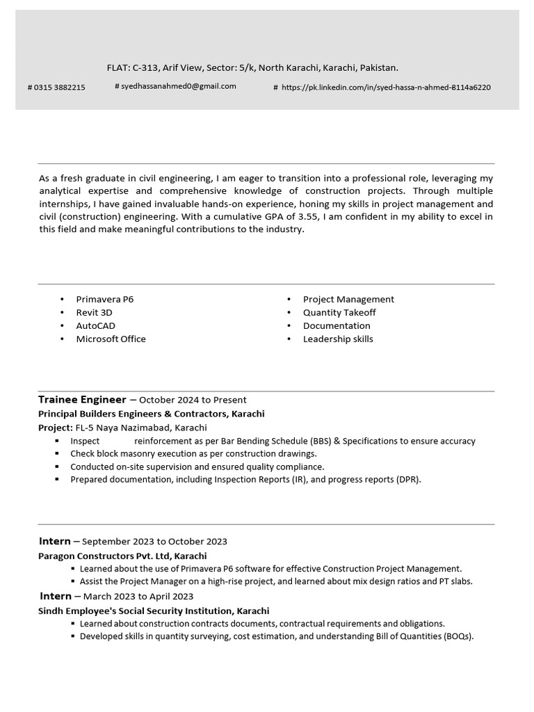Syed Hassan Ahmed Resume | PDF | Engineering