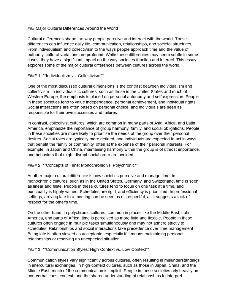 Major Cultural Differences Around The World | PDF | Nonverbal ...