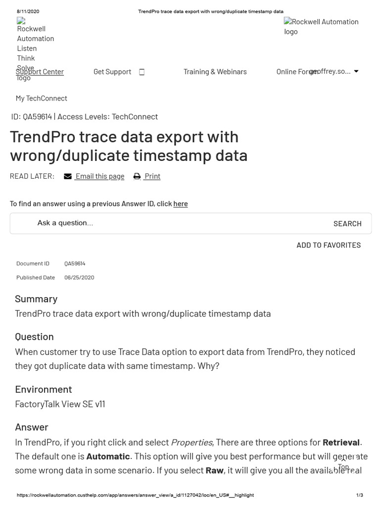 Trendpro Trace Data Export With Wrong Duplicate Timestamp Data Pdf