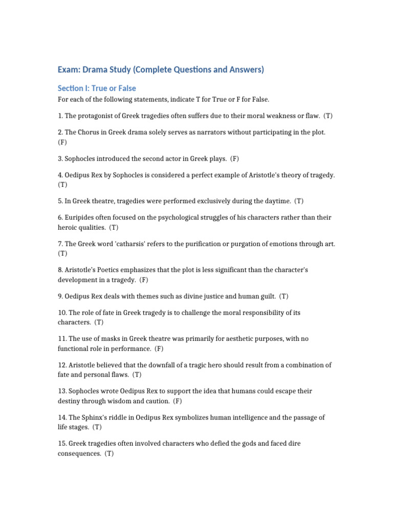 Drama_Exam_Questions_and_Answers (1) | PDF | Oedipus | Tragedy
