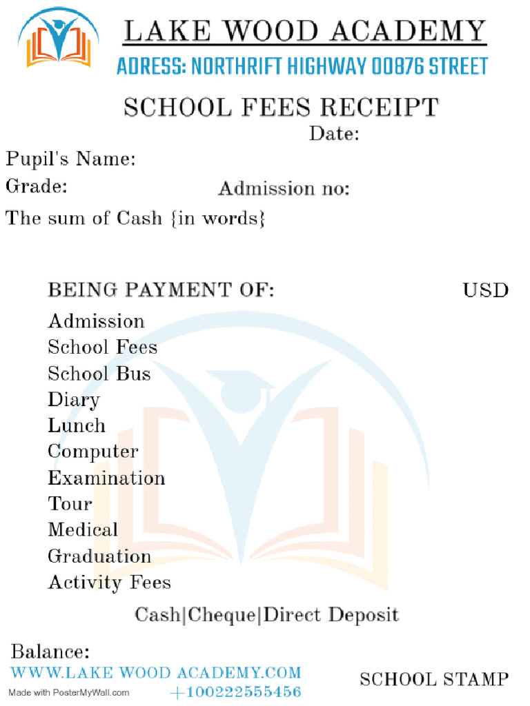 SCHOOL FEES RECEIPT - Made with PosterMyWall | PDF