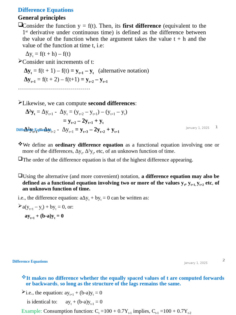 First-Order Difference Equations Explained | PDF | Recurrence Relation ...