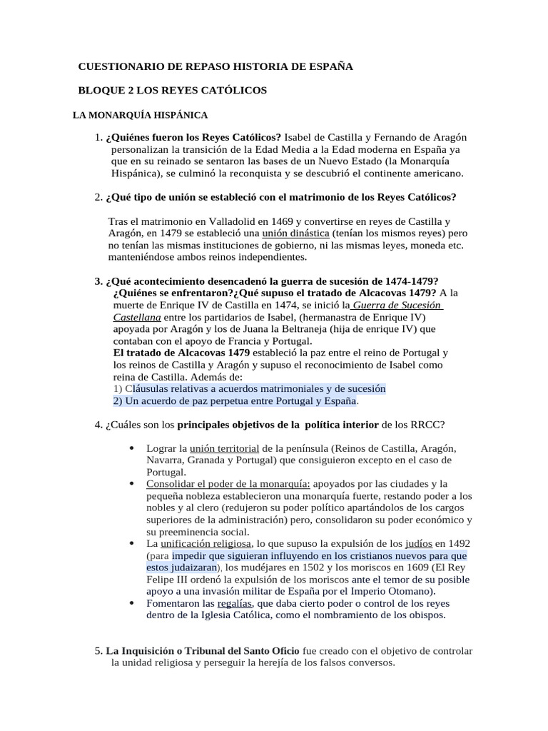 1 Cuestionario B. Ii Los RRCC | PDF | Imperio español