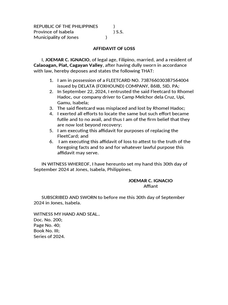 affidavit of loss IDs | PDF
