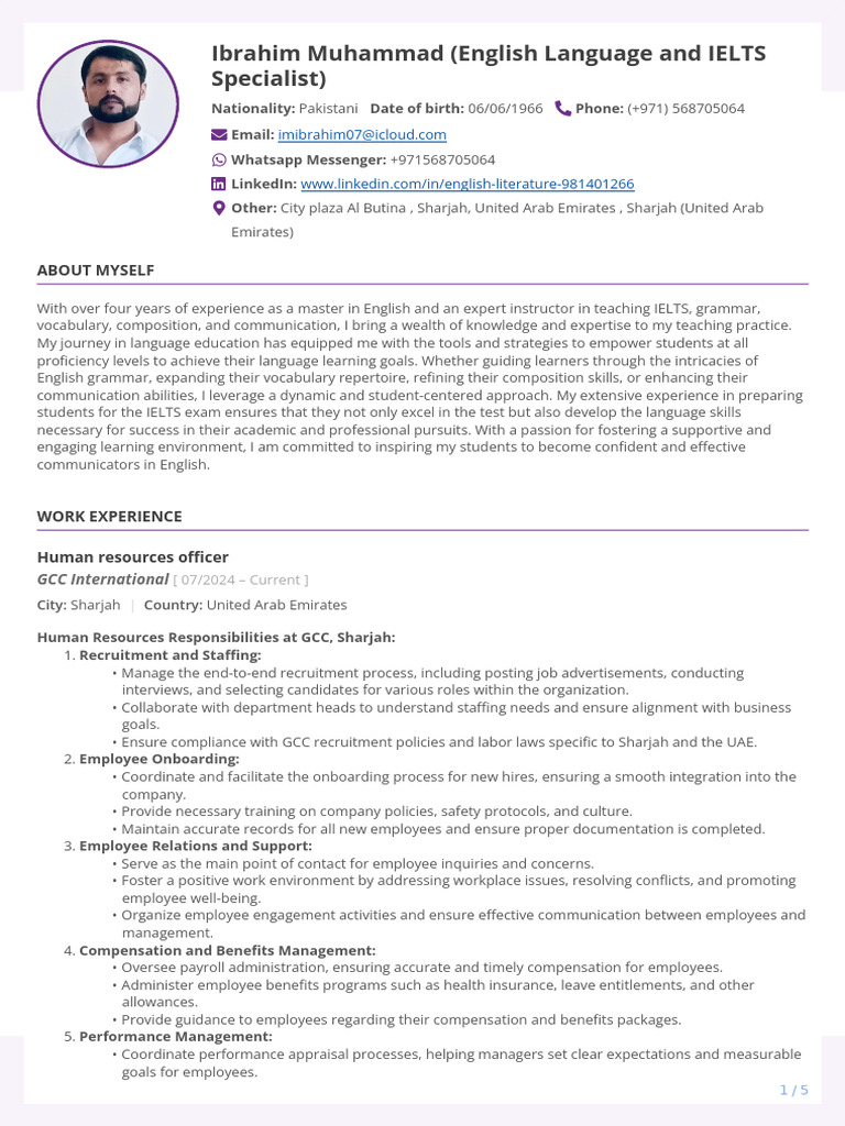 Ibrahim CV Updated On 15-12-2024 | PDF | Linguistics | Word