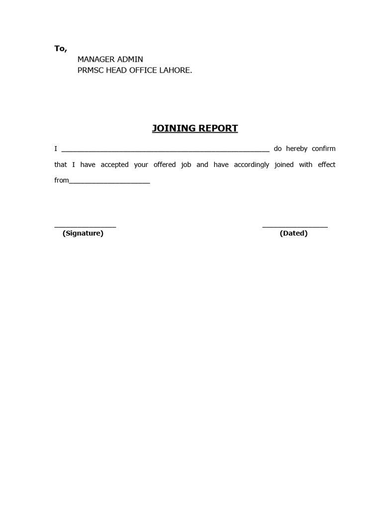 Job Joining Report Template | PDF