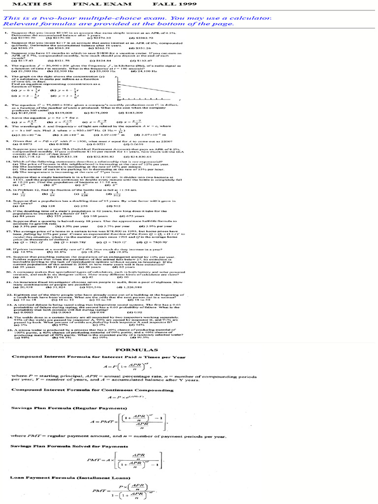 Math 55 Fall 1999 Final Exam | PDF