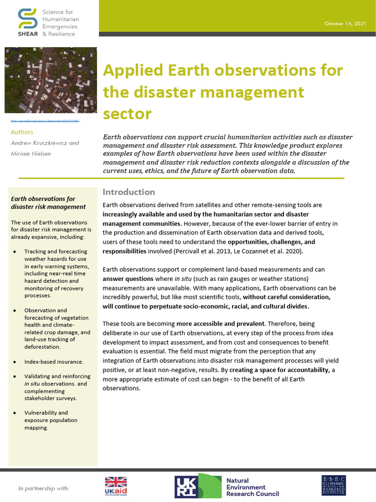 Applied Earth Observations For The Disaster Management Sector - Final ...
