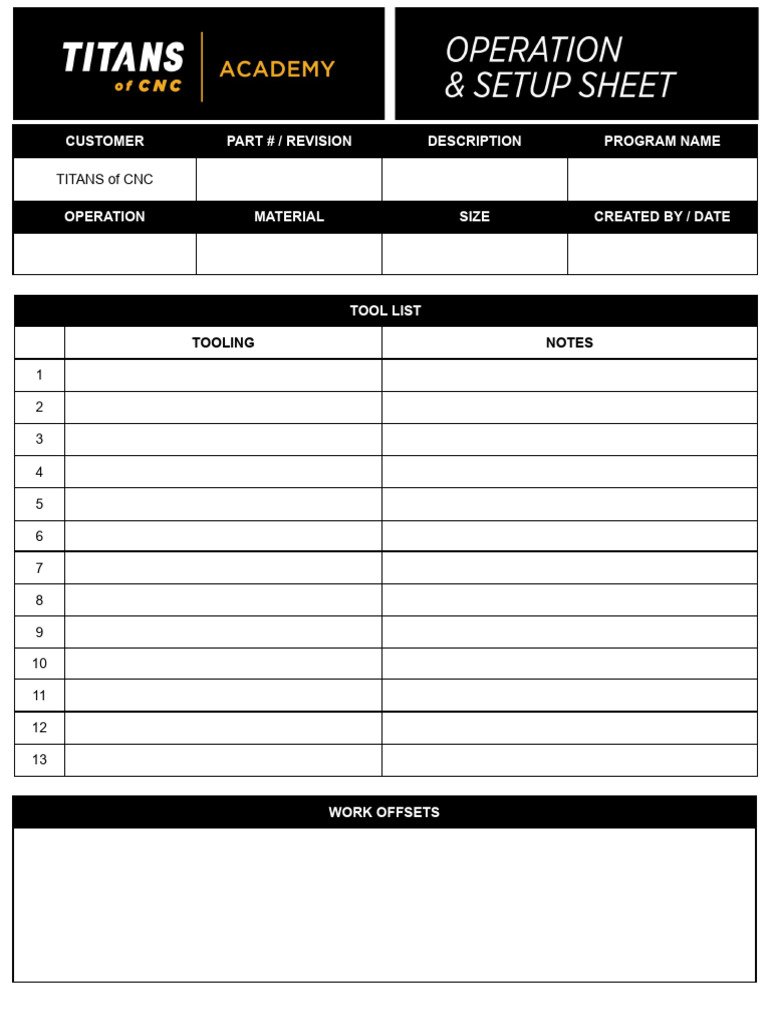 OPERATION & SETUP SHEET | PDF