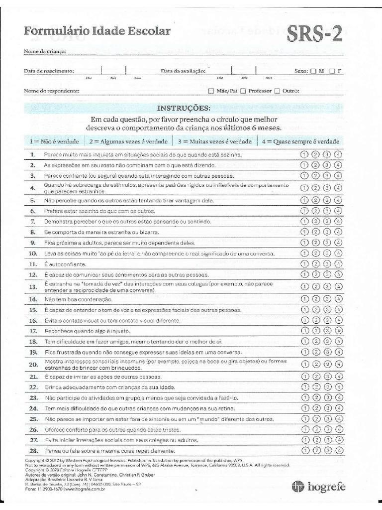 Srs-2 - Idade Escolar | PDF