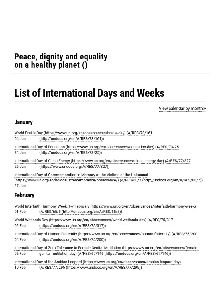 List of International Days and Weeks - United Nations | PDF | United ...