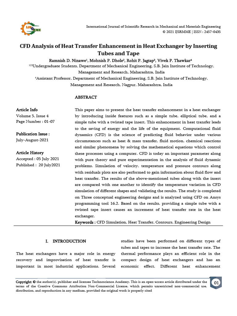 CFD Analysis of Heat Transfer Enhancemen | PDF | Heat Transfer ...