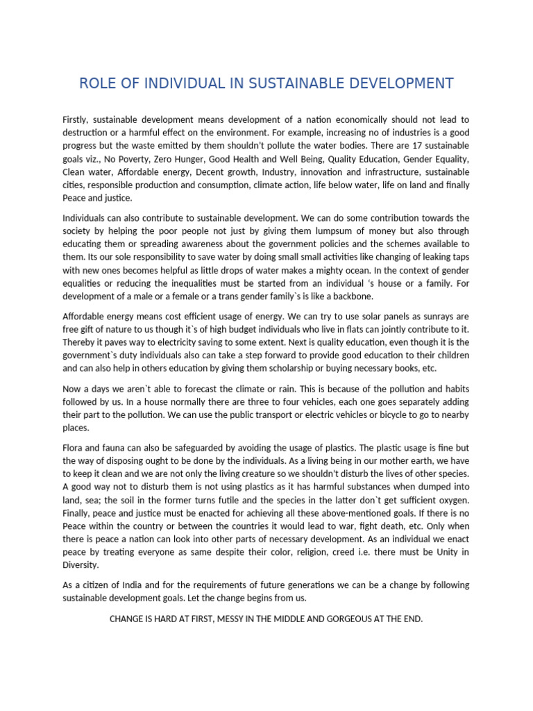 Individual Contributions to Sustainability | PDF | Sustainability ...