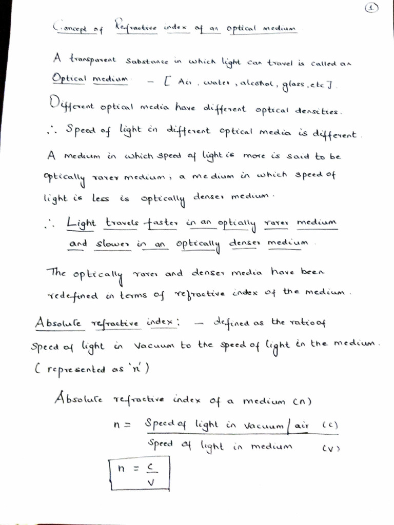 Refraction Concept Refractive Index Pdf Refractive Index Refraction