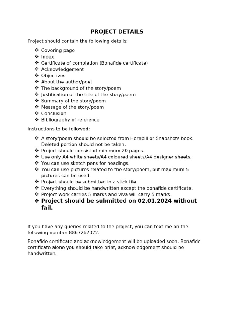 Project Details Class 11 | PDF