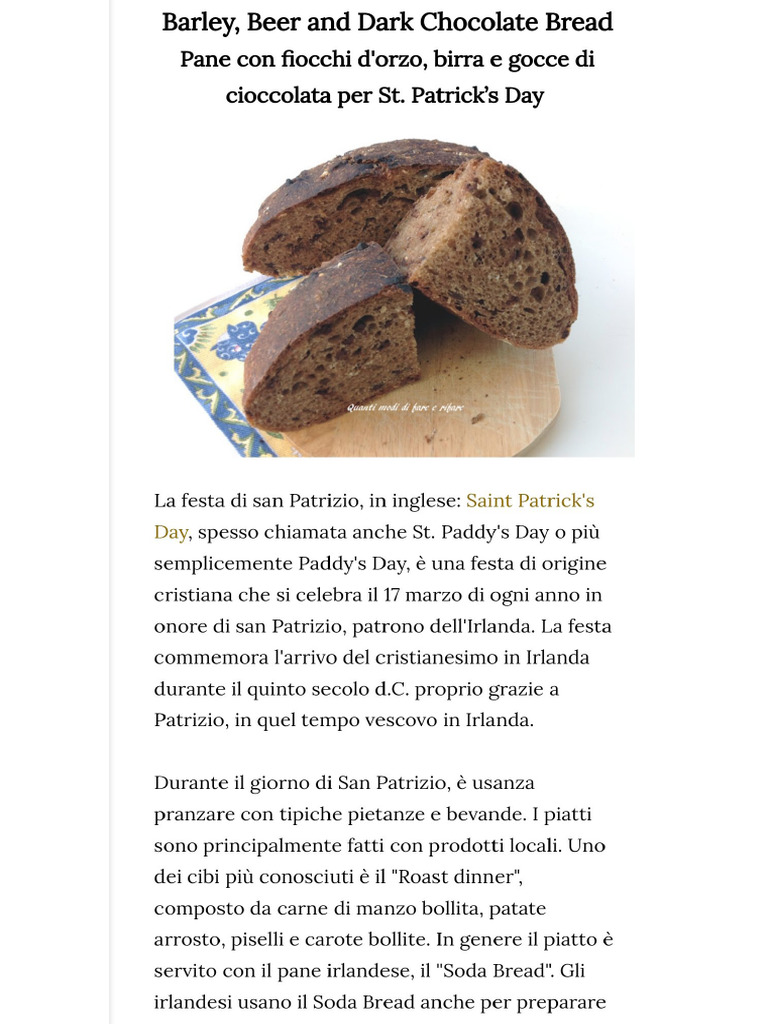 Ricetta Pane Barley, Beer and Dark Chocolate Bread | PDF