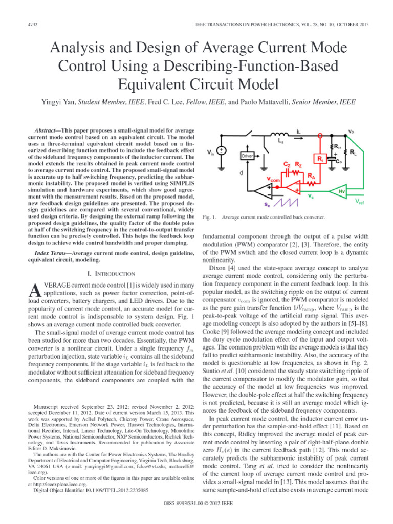 Yingyi Yan, Analysis and Design of Average Current Mode Control Using A Describing Function ...