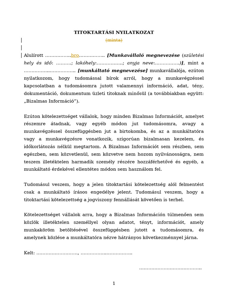 Titoktartasi Nyilatkozat | PDF