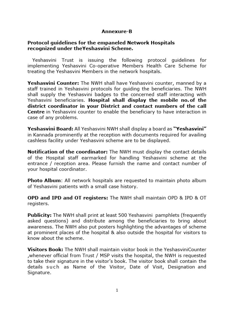 New Yeshasvini Protocol Guidlines For Network Hospitals For Website ...