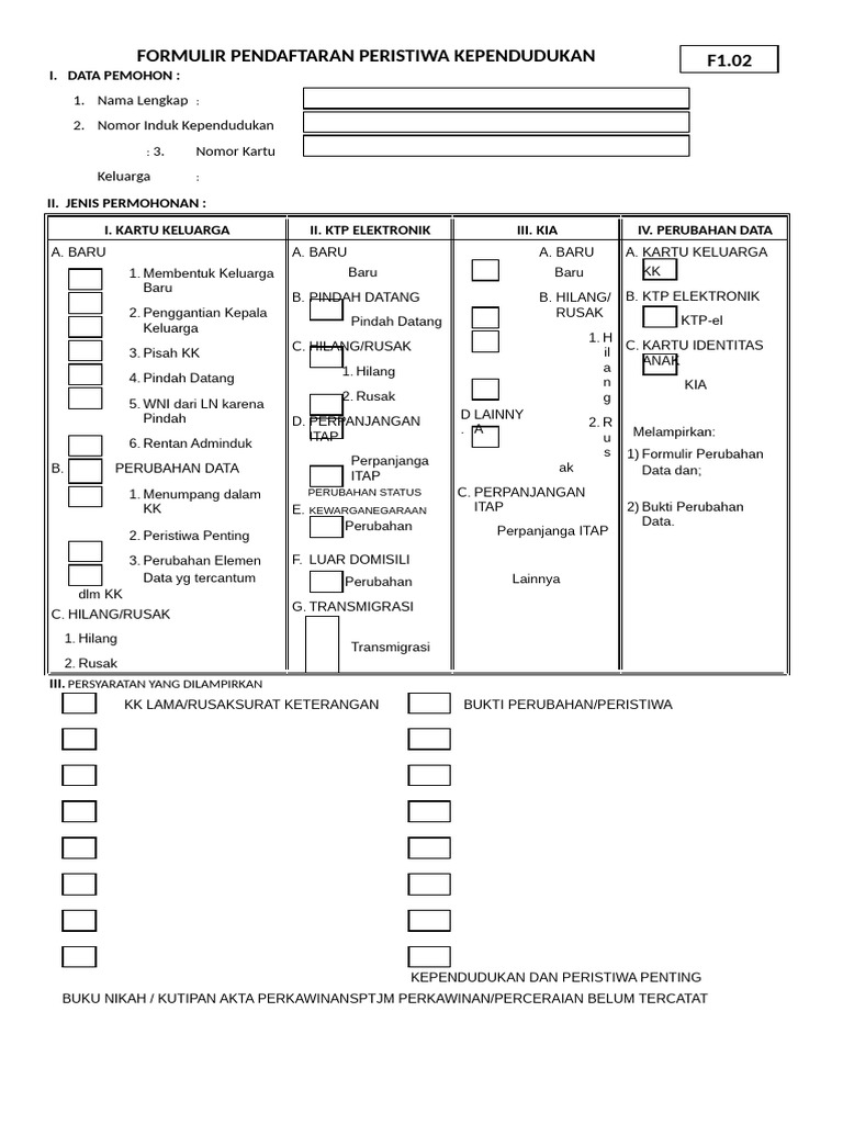 Panduan Formulir F1.02 Kependudukan | PDF